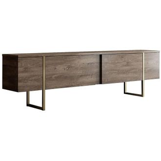 Vente-Unique Meuble TV avec 2 portes - Naturel fonc&eacute; et dor&eacute; - ZIRELDA