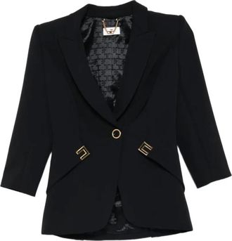 Elisabetta Franchi Femme, Vestes, Noir, Taille: 38 FR Blazer Stretch en Cr&ecirc;pe Double