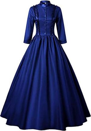 Generic Robe gothique m&eacute;di&eacute;vale pour femme - Robe gothique noire &agrave; manches longues - Couleur unie - Polyester - Robe &agrave; volants avec noeuds - &Eacute;p&eacute;e m&eacute;di&eacute;vale en