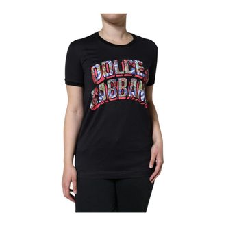Dolce & Gabbana Logo-Print Rundhals T-Shirt - - Tops - Damen - Schwarzk - 2XS