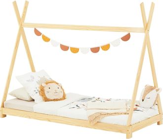 IDIMEX Tipi Bett ELIN aus massiver Kiefer in 90 x 200, Kinder Hausbett mit Dach, modernes Indianer Spielbett für Kinder, Natur lackiert