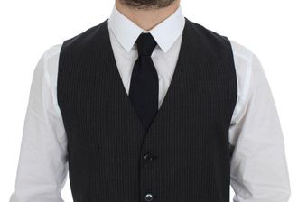 Dolce & Gabbana Mens Gray Striped Wool Single Breasted Vest Clothing