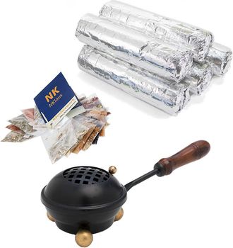 NKlaus 24tlg Set Räucherpfanne 18 Räucherwerk 5 Rollen Räucherkohle für Weihrauchpfanne 40666