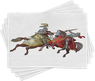 Abakuhaus Mittelalterlich Platzmatten, Mittelalter-Kämpfer-Ritter mit Alter Kostüm-Renaissance-Zeitraum-Illustration, Tiscjdeco aus Farbfesten Stoff für das Ess