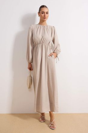 Trendyol Modest Damen Beige Einfarbig Maxi Lang Casual Skater Modest Kleider