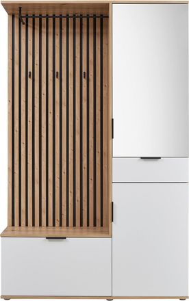 Xora Garderobe, Wei&szlig;, Eiche Artisan, Glas, Holzwerkstoff, 122x195x35 cm, Garderobe, Garderoben-Sets & Serien, Garderoben-Sets
