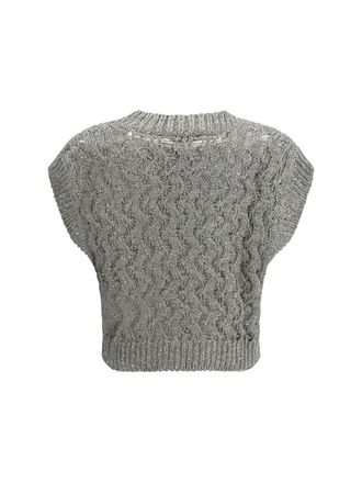 Brunello Cucinelli Womens Silk Blend Sequined Vest Rosemary Knitwear Sweater