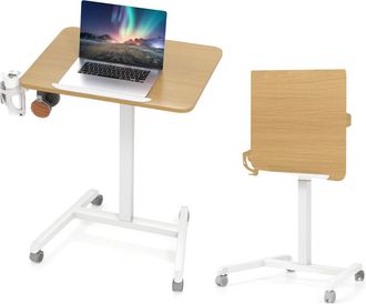 Giantex Beistelltisch höhenverstellbar, mobiles Stehpult mit 90° neigbarer Tischplatte, Computertisch mit Rollen, Laptoptisch Notebook Tisch mit Haken & Beche