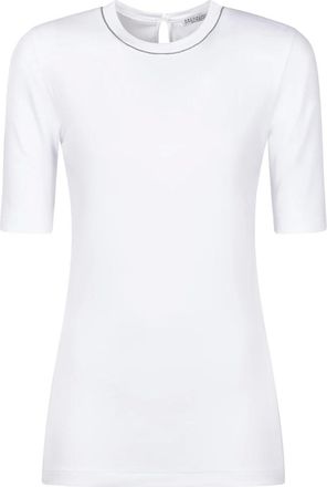Brunello Cucinelli Femme, Tops, Blanc, Taille: 38 FR Monili-detail Cotton T-Shirt