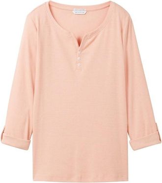 Tom Tailor Damen Henley Longsleeve mit Streifen aus Bio-Baumwolle, 35225 - Apricot Offwhite Stripe Ck, XXL