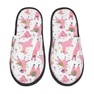 Generic Pantoufles En Coton Lamas Roses Mignons Et Dr&ocirc;les Lavables Slippers Antid&eacute;rapant Chaussons Pour Femmes Invit&eacute; Voyage M