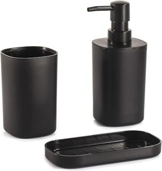 MSV Bad Accessoires 3-teilig - Seifenspender, Seifenschale, Zahnputzbecher Lona Schwarz matt