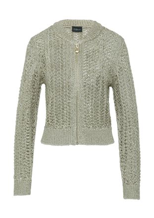 s.Oliver Black Label Blouson aus Ajourstrick mit Pailletten olivgrün L