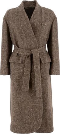 Brunello Cucinelli Femme, Manteaux, Gris, Taille: 36 FR Marron Multicolore Manteau Laine Cachemire