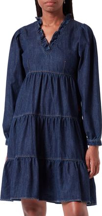Love Moschino Womens Long Sleeves Light 100% Cotton with V Neck Dress, Dark Blue Denim, 48