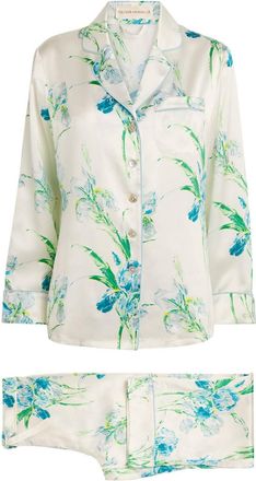 Olivia Von Halle Olivia von Halle White Silk Floral Lila Asterias Pyjama Set Size S
