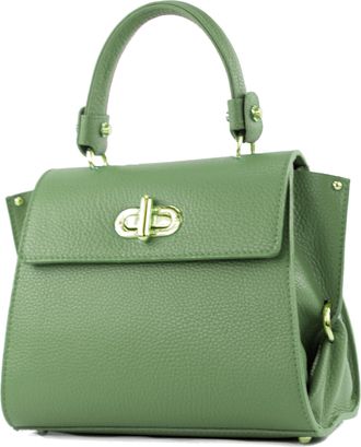 modamoda.de T182 - ital. Damen Henkeltasche Klein Leder, Farbe:Graugr&uuml;n