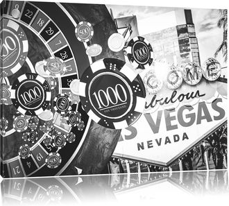 Pixxprint Las Vegas Casino Roulette, Größe: 120x80cm, Leinwandbild, fertig gespannt, Wandbild, Dekoration, Kunstdruck, kein Poster
