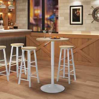 Woltu Bartisch Bistrotisch, Balkontisch Thekentisch, H&ouml;henverstellbarer 70-91 cm, Rund Partytisch f&uuml;r Wohnzimmer K&uuml;che Balkon, Helle Eiche Wei&szlig; - Woltu