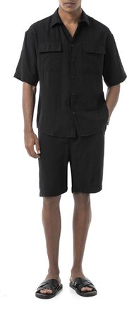 Red Bridge by Spruce - Zweiteiliges Set aus Kurzarm-Hemd & Shorts - luftiger Stoff, entspannter Sommer-Look Schwarz S