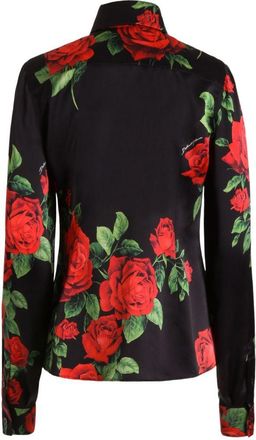 Dolce & Gabbana Rose-Print Silk Shirt - Black