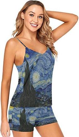Mnsruu Van Gogh Ensemble de pyjama pour femme Motif Nuit &eacute;toil&eacute;e Peinture &agrave; lhuile Taille S