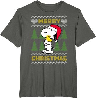 Peanuts Snoopy Hugs Merry Christmas Strickmuster T-Shirt
