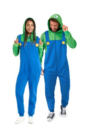 OppoSuits Adult Unisex Luigi Onesie - Nintendo One-piece Pyjamas - Loose Fit - Inklusive Taschen - Gr&uuml;n und Blau