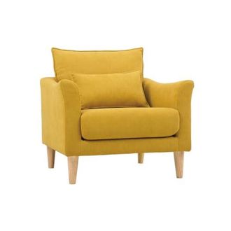 Miliboo Fauteuil scandinave en Tissu Effet Velours Jaune Moutarde et Bois Clair Kate