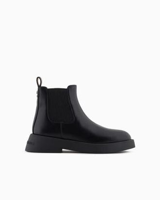 A|X Armani Exchange Bottines Margot pour Femme, Logo en m&eacute;tal, Bande c&ocirc;tel&eacute;e, Noir, 39.5 EU