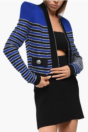 Balmain Striped Cardigan Embellished with Sequins size 38