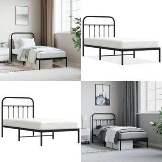 vidaXL Bettgestell mit Kopfteil Metall Schwarz 90x200 cm - Metallbettfundament - Doppelbett - Boxspringrahmen - Schlafzimmerm&ouml;bel - Schwarzes Bettgestell