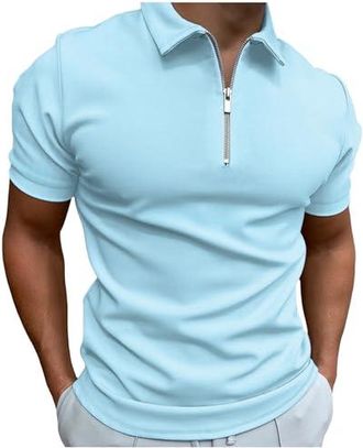 Generic Polo &agrave; manches courtes pour homme - Col rond - Coupe droite - Respirant - Pour le tennis et le golf - Couleur unie - En coton - Pour homme - Moderne e