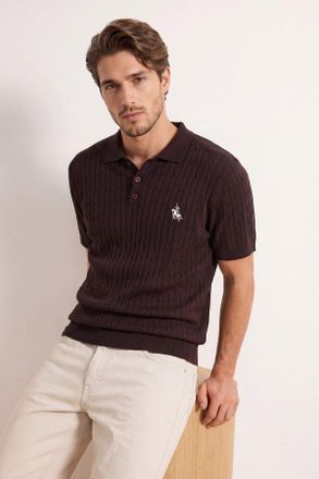 Trendyol MAN Herren Braun Animal-Print Kurz Regular Fit Poloshirts