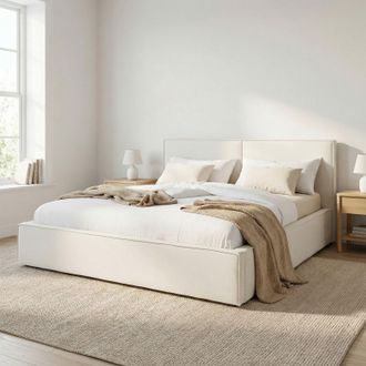 IDIMEX Polsterbett Calm gepolstert 180x200cm, Cremewei&szlig; - modernes Doppelbett in Leinenoptik inklusive Lattenrost, gepolsterter Bettrahmen mit Kopfteil