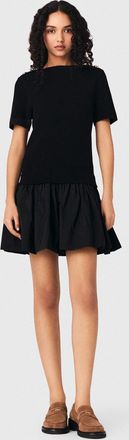 Maje Kurzes Kleid Aus Strick Und Taft - Schwarz - Maje