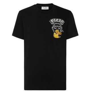 Philipp Plein Homme, Tops, Noir, Taille: L T-Shirt Col Rond SS Gothic Duck