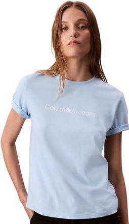 Calvin Klein T-Shirt Manches Courtes Femme Logo Classic Regular Fit, Bleu (Cerulean), S
