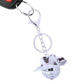 Generic Mini boule discoth&egrave;que, porte-cl&eacute;s tendance r&eacute;tro avec chapeau rose - Porte-cl&eacute;s Hip Hop pour voiture, d&eacute;coration pour femmes, hommes, gar&ccedil;ons, filles
