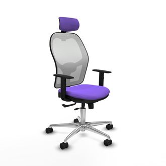 Piqueras y Crespo Ergonomischer Stuhl mit 1D-Armen, h&ouml;henverstellbare Lendenwirbelst&uuml;tze und h&ouml;henverstellbares Kopfteil, Wei&szlig;/Lila