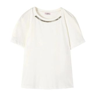 Oltre Baumwoll-T-Shirt mit Steinbesatz - - Tops - Damen - Wei&szlig; - L