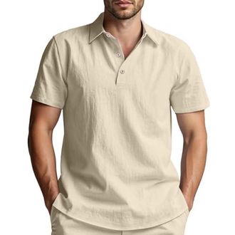 Generic Polo d&eacute;contract&eacute; pour homme - Haut ample avec col boutonn&eacute; pour l&eacute;t&eacute; - Style polyvalent pour un confort et une mode au quotidien., kaki, XXL