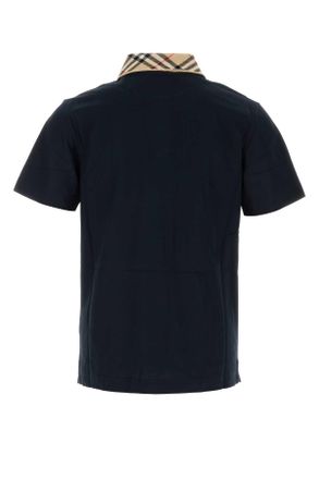 Burberry Mens Check Collar Polo Shirt Navy Cotton
