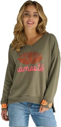 Miss Goodlife Sweatshirt V-Neck Namasté Strass MG12980 - olive