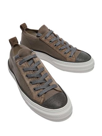 Brunello Cucinelli Cotton Knit and Suede Sneakers - Brown