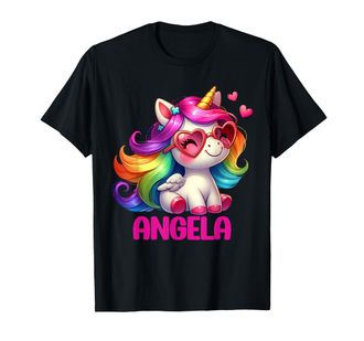 BDAZ Angela Personalisierter Name, buntes Einhorn f&uuml;r Damen und M&auml;dchen T-Shirt
