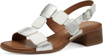 Tamaris Comfort Damen Sandalen mit Absatz aus Leder mit verstellbarem Riemen, Wei&szlig; (White/Silver), 37 EU