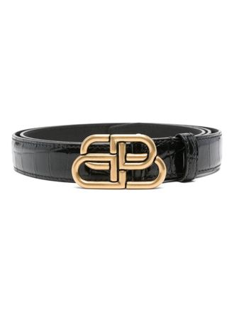 Balenciaga ceinture fine BB &agrave; effet peau de crocodile - Noir