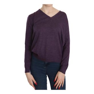 Byblos Elegante lila Wollbluse mit V-Ausschnitt - - Knitwear - Damen - Lila - 2XL