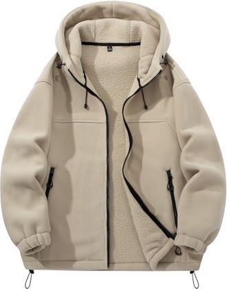 Generic Veste polaire pour homme avec fermeture éclair intégrale, légère et décontractée, veste dhiver chaude à capuche avec poches, fermeture éclair intégral